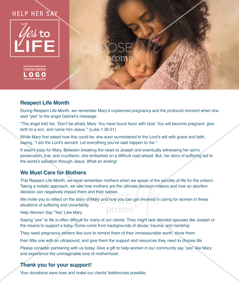Help Her Say "Yes" to Life | Respect Life Package #17481 | Choose Life ...