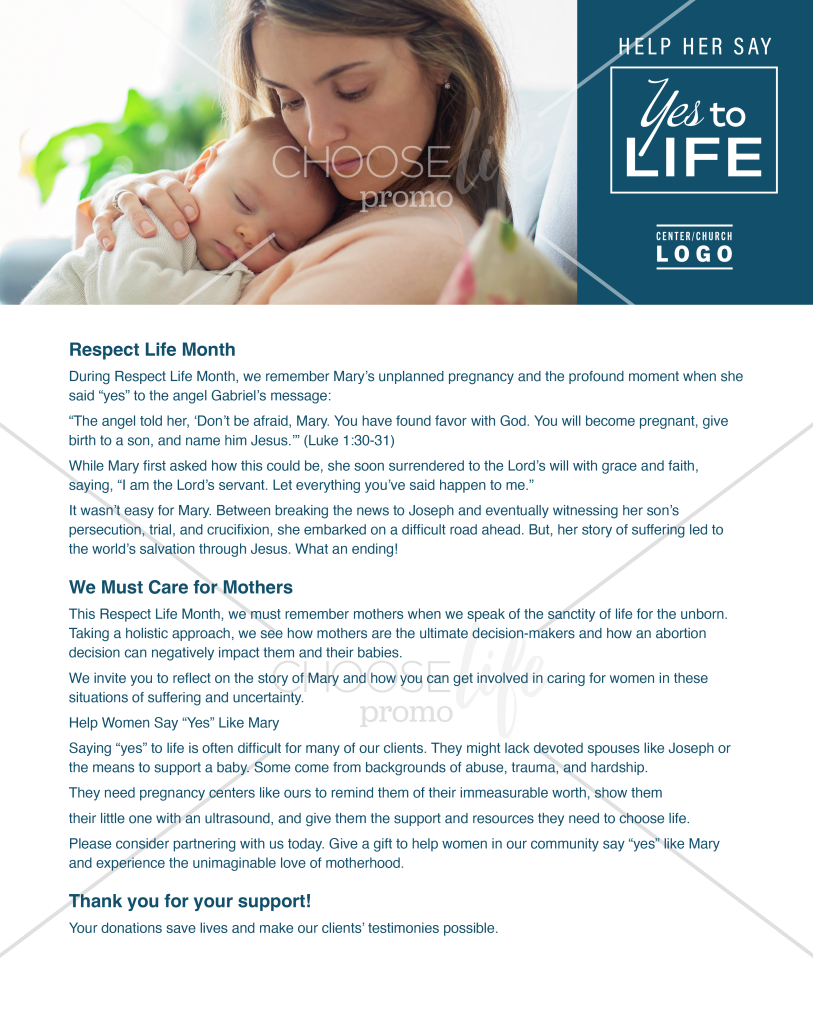 Help Her Say "Yes" to Life | Respect Life Package #17481 | Choose Life ...